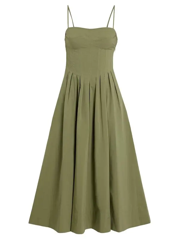 Simkhai Kittiya Pleated Cotton-blend Poplin Midi Dress - Leaf Green