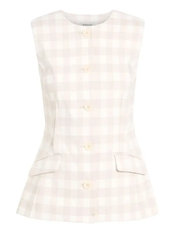Simkhai Calliope Gingham Woven Vest - Beige