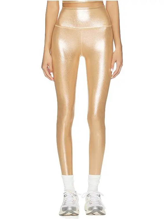 Beyond Yoga High Waisted Midi Legging In Metallic Bronze - Liquid Foil Copper
