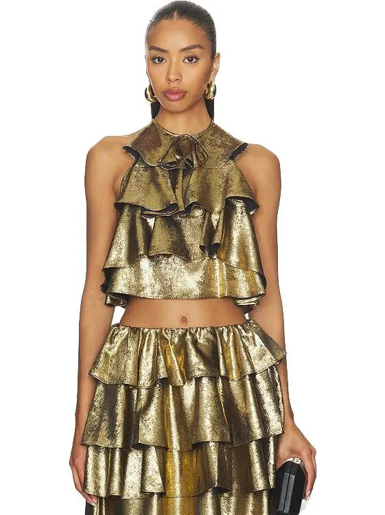AKNVAS Bodil Ruffle Top - Metallic Gold