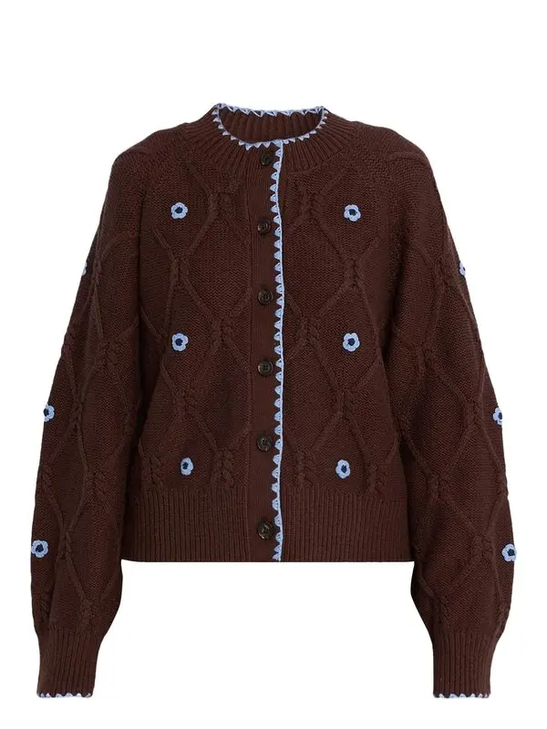 Rails Laurie Floral Cable-knit Cardigan - Walnut Dai