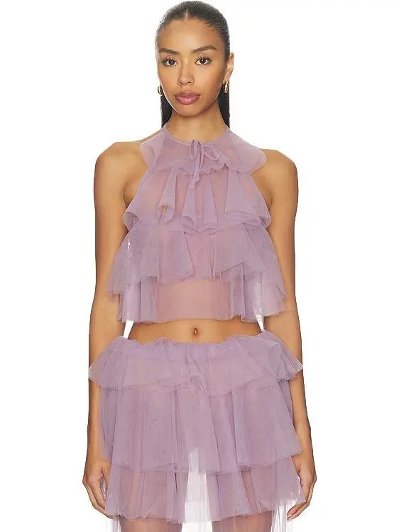 AKNVAS Bodil Tulle Ruffle Top - Lavender