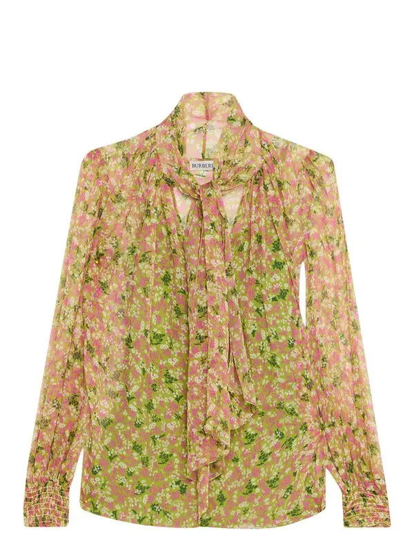 Burberry Lila Floral Silk Scarf-tie Blouse - Bracken Green