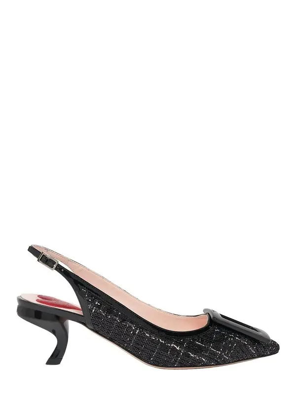ROGER VIVIER 55mm Sequined Tweed Slingback Pumps - Nero