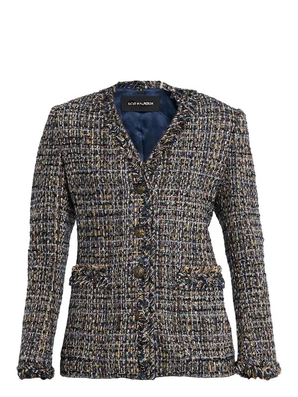 Kobi Halperin Keden Fringe-trim Tweed Jacket - Navy Multi