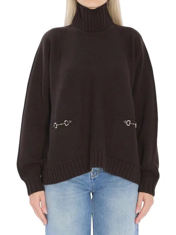 Gucci Sweater With Horsebit Detail - Brown