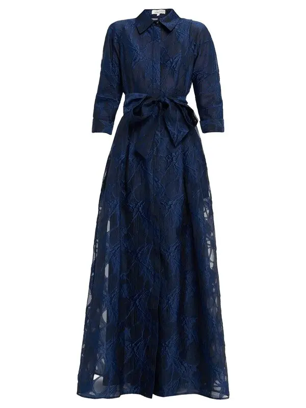 Rickie Freeman For Teri Jon Jacquard Organza Shirt Gown - Navy Navy