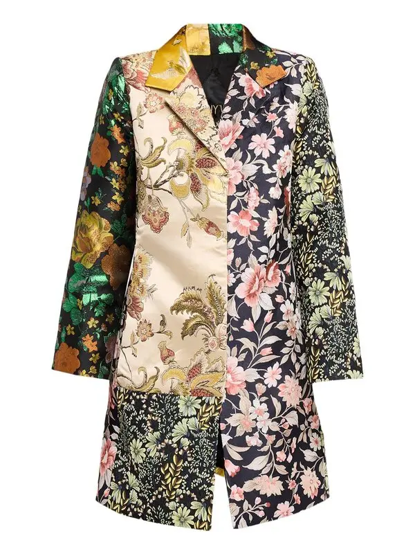 Johnny Was Patchwork Floral Jacquard Coat - Black