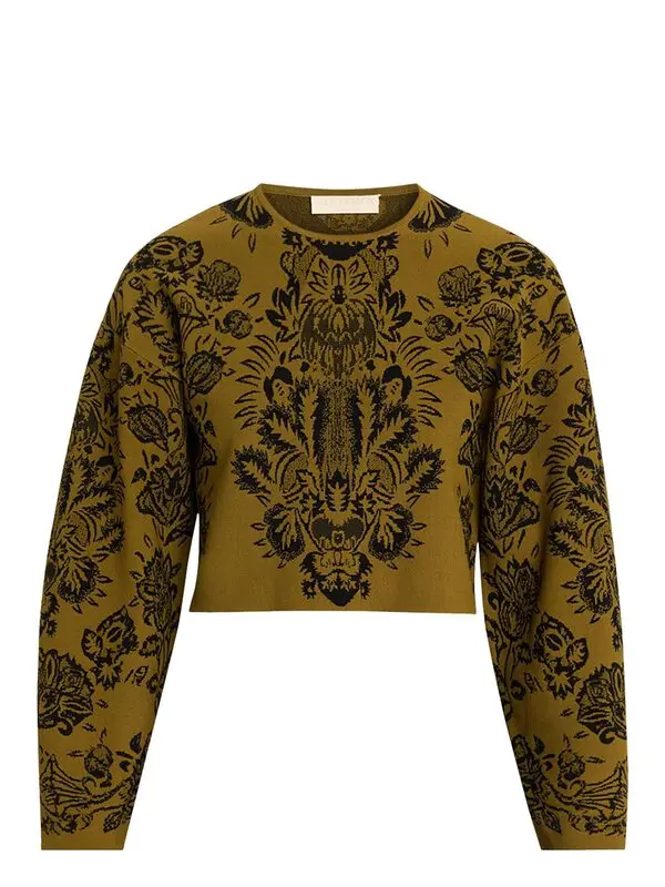 Ulla Johnson Elisa Jacquard Knit Crop Sweater - Olive
