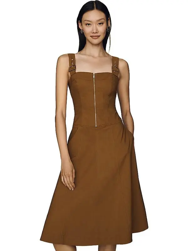 Maeve Hardware A-line Zip-front Midi Dress - Brown