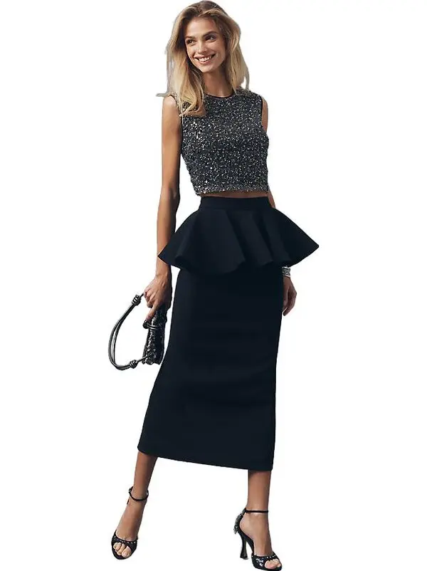 Ronny Kobo Eden Peplum Column Skirt - Black