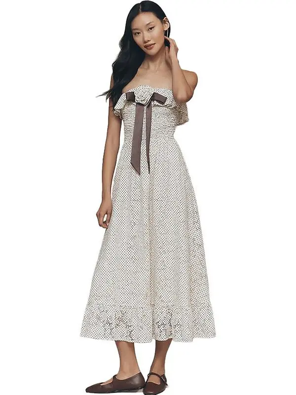 MAUDE CLUB Pippa Strapless Smocked Maxi Dress - Black & Ivory