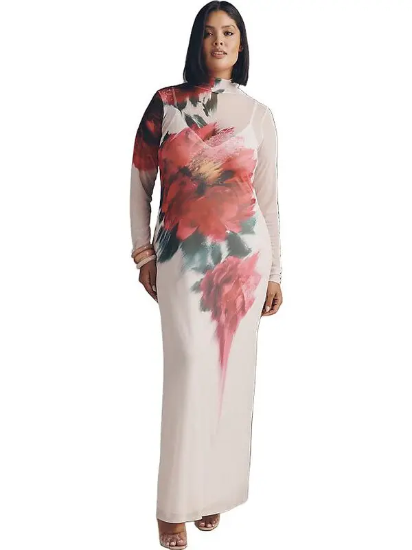 AFRM Billie Plus Mesh Maxi Dress - Ivory Blossom