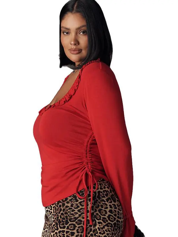 Maeve Long-sleeve Ruched Top - Deepened Red