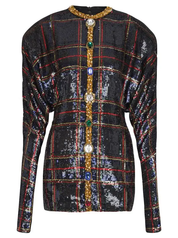 Balmain Embellished Checked Mini Dress - Black