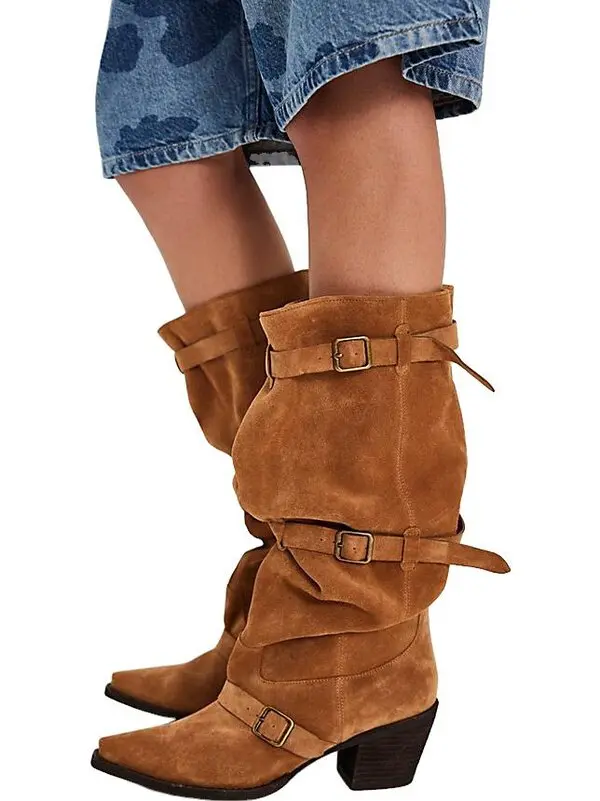 Jeffrey Campbell Harlowe Slouch Boots - Tan Suede