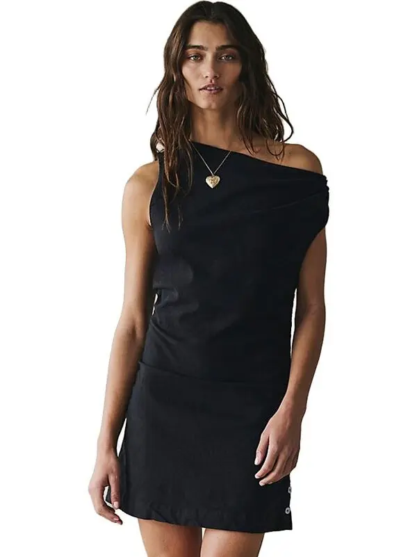 Free People Stretch Linen Mini Dress - Black
