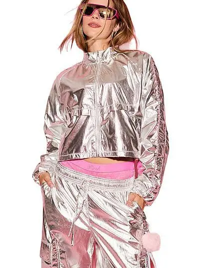 Pink Metallic Cropped Jacket - Gold