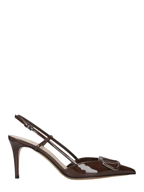 Valentino Garavani Patent Leather Vlogo Slingback Pumps - Brown