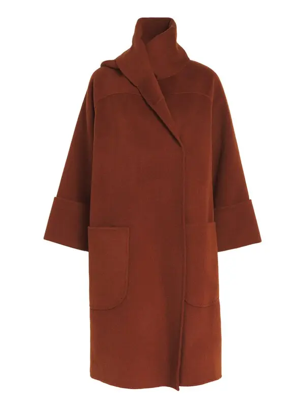 WOLK MORAIS Cashmere Cunardier High Neck Coat - Brown