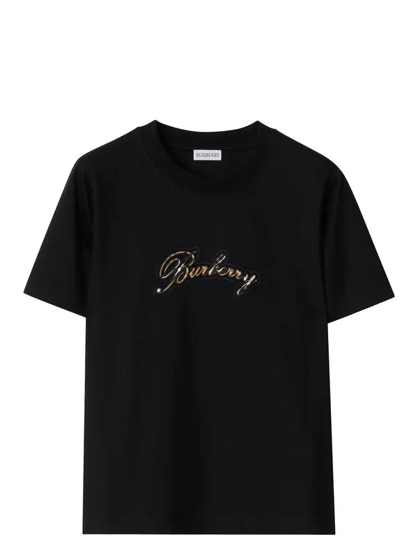 Burberry Cotton Check Logo T-shirt - Black