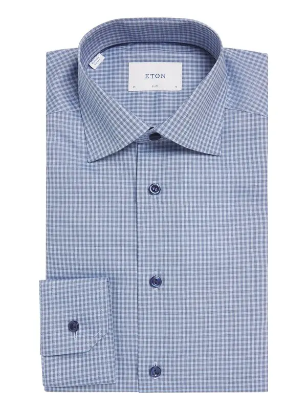 Eton Cotton Twill Check Slim Shirt - Blue