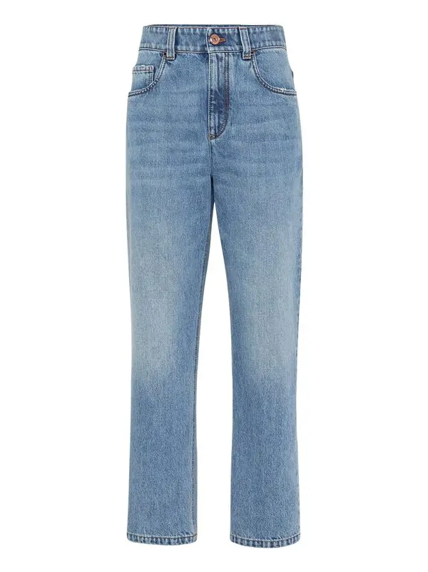 Brunello Cucinelli Logo Patch Mid-rise Straight-fit Jeans - Blue