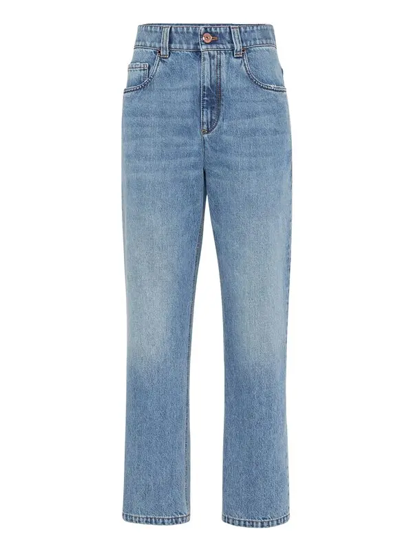 Brunello Cucinelli Logo Patch Mid-rise Straight-fit Jeans - Blue