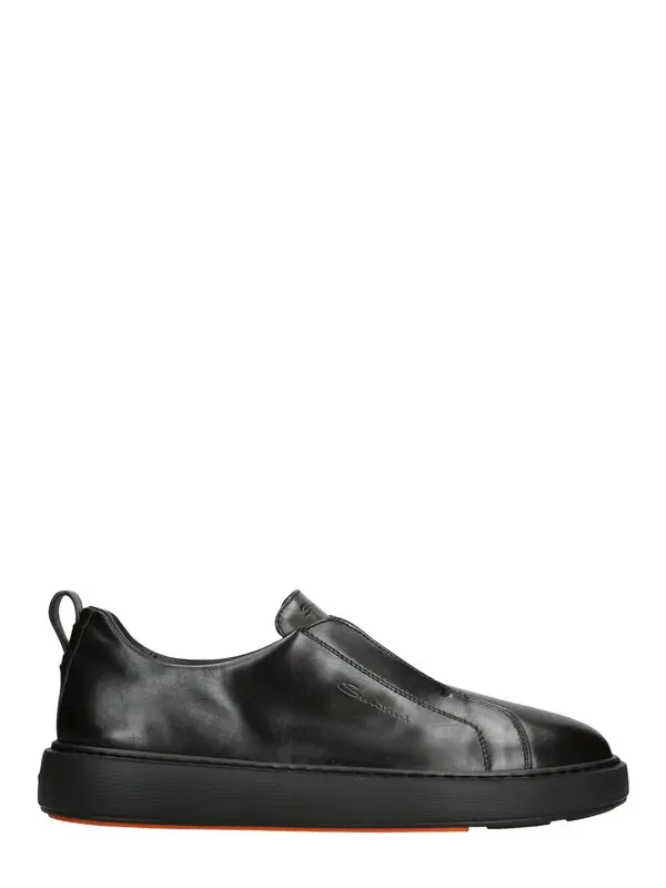 Santoni Leather Slip-on Sneakers - Black