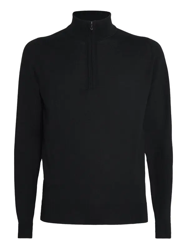 John Smedley Extra Fine Merino Wool Half-zip Tapton Sweater - Black