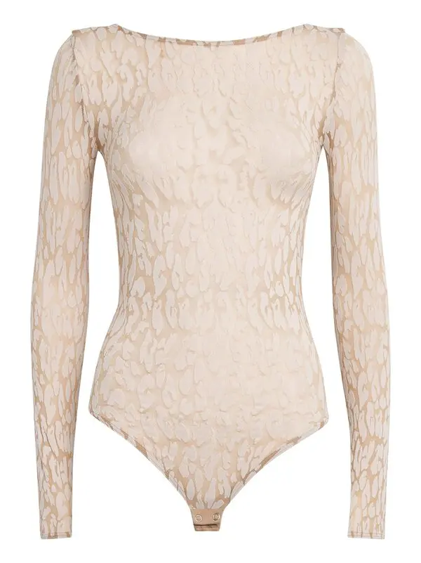 Wolford Leopard Print Thong Bodysuit - Beige