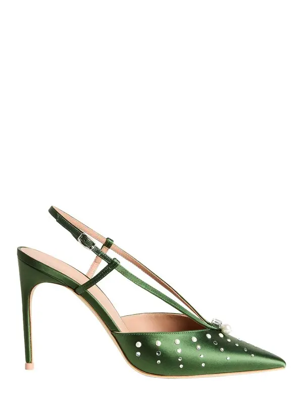 MALONE SOULIERS Moore 90 Satin Slingback Pumps - Green