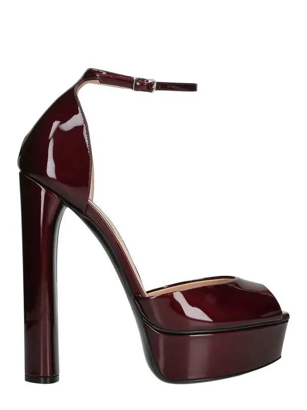 Casadei Flora Platform Peep Toe Heels - Burgundy