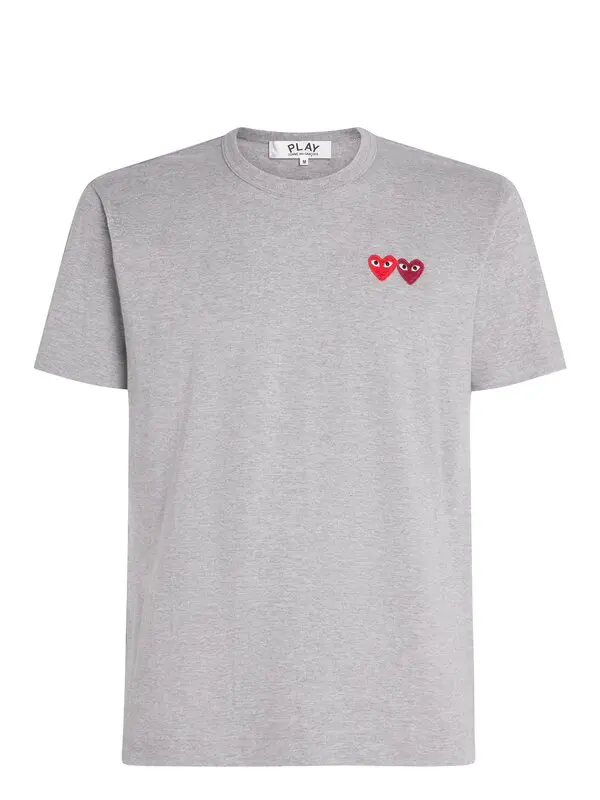 Play Comme Des Garcon Embroidered Double-heart T-shirt - Grey