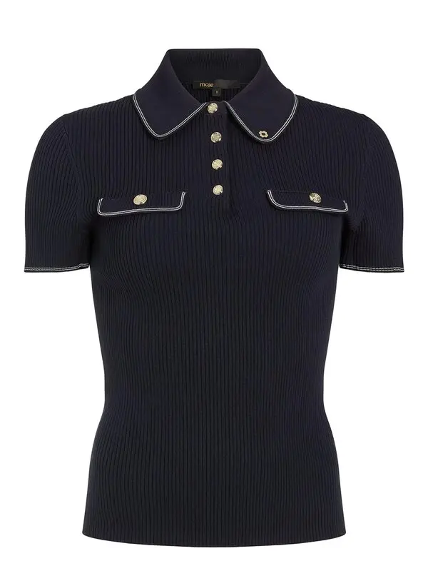 Maje Ribbed Polo Shirt - Blue
