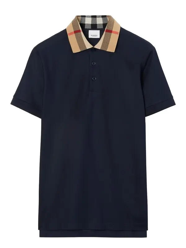 Burberry Cotton Check-collar Polo Shirt - Navy