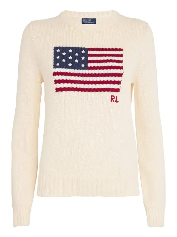 Polo Ralph Lauren Cotton American Flag Sweater - Ivory