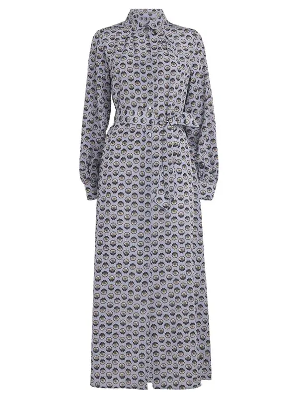 Max Mara Silk Floral Maxi Shirt Dress - Blue