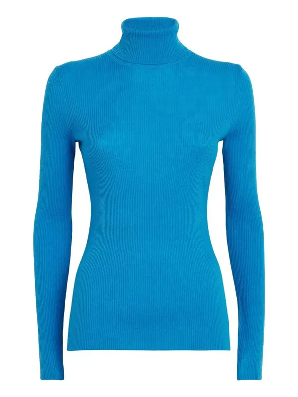 Maje Fine Knit Wool-silk Rollneck Sweater - Blue