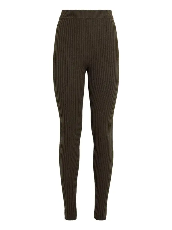 Max Mara Wool-blend Rib-knit Leggings - Green