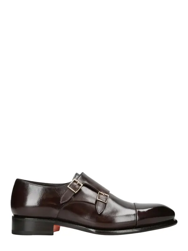Santoni Leather Monk Shoes - Brown