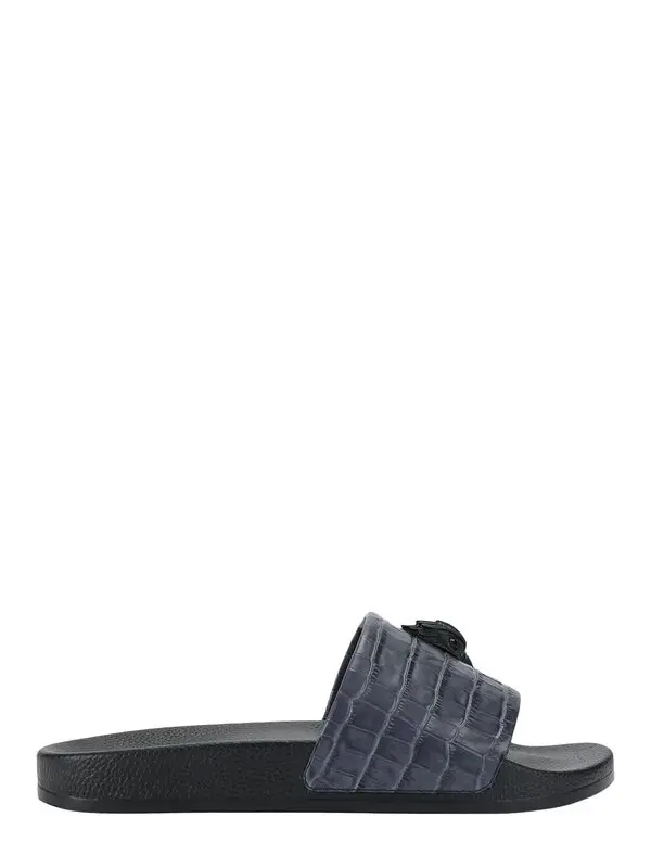 Kurt Geiger Leather Croc-embossed Eagle Slides - Navy