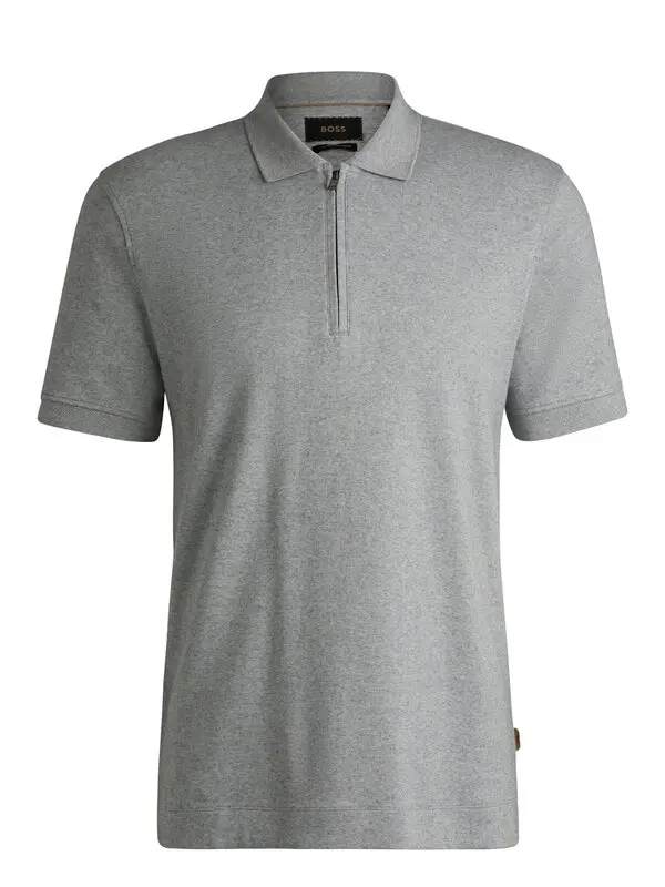 BOSS Cotton-cashmere Zip-up Polo Shirt - Silver