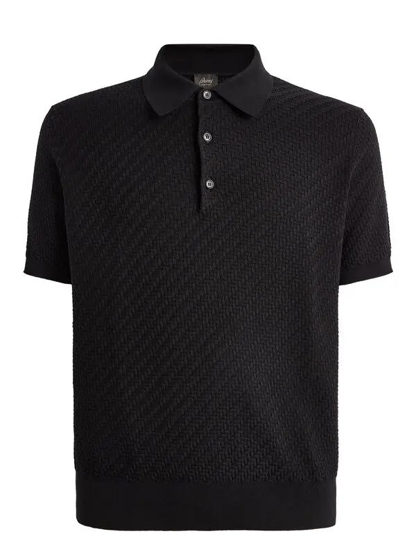 Brioni Cotton-silk-cashmere Polo Shirt - Black