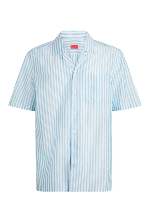 Isaia Cotton-linen Stripe Shirt - Blue