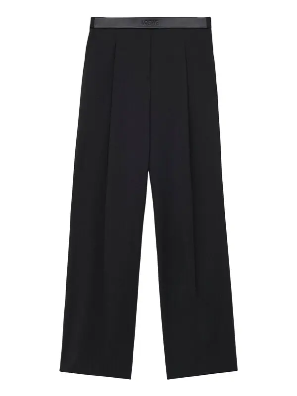 Loewe Wool Tailored Trousers With Leather Waistband - Black