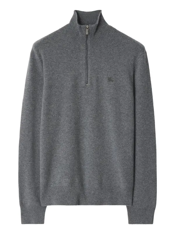 Burberry Cashmere-blend Quarter-zip Slim Sweater - Grey