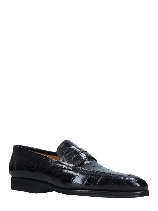 BROTINI Crocodile Leather Penny Loafers - Black