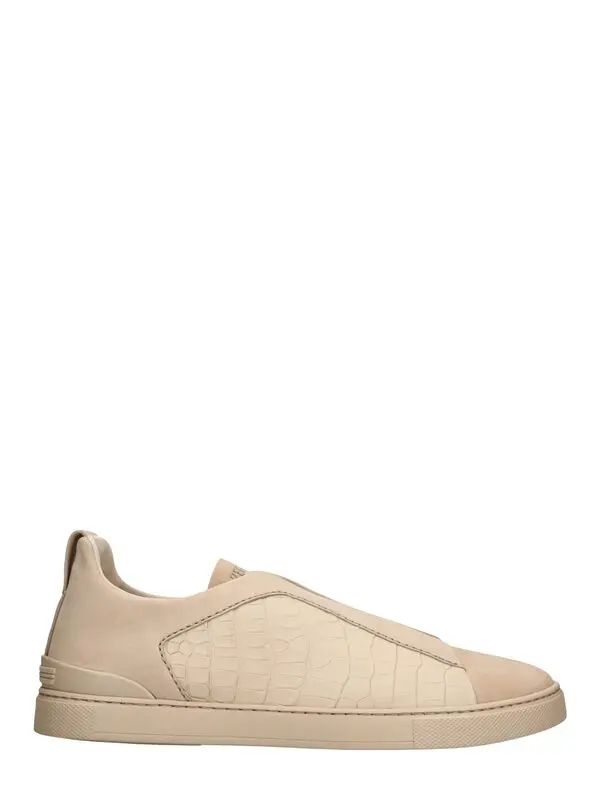 Zegna Crocodile Leather Triple Stitch Sneakers - Beige