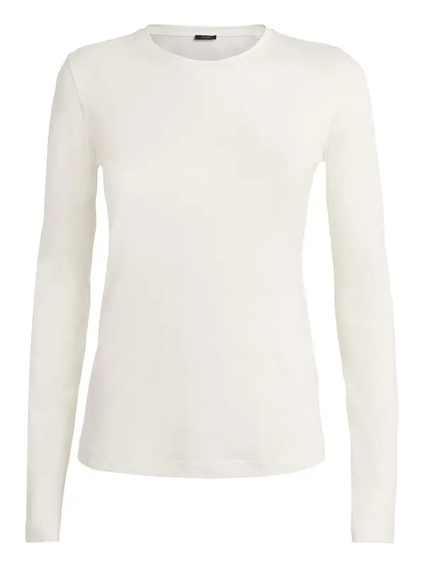 JOSEPH Cotton-silk Long-sleeve T-shirt - Ivory